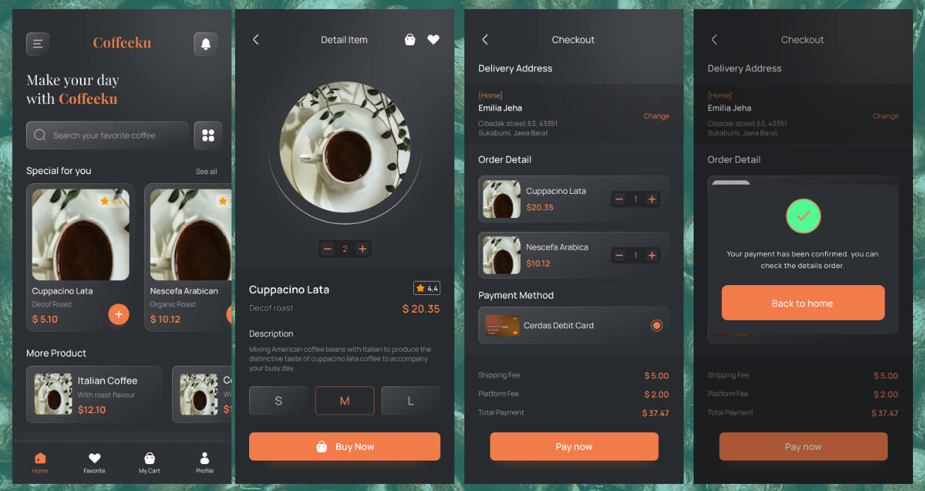 A coffee order application interface coded with flutter